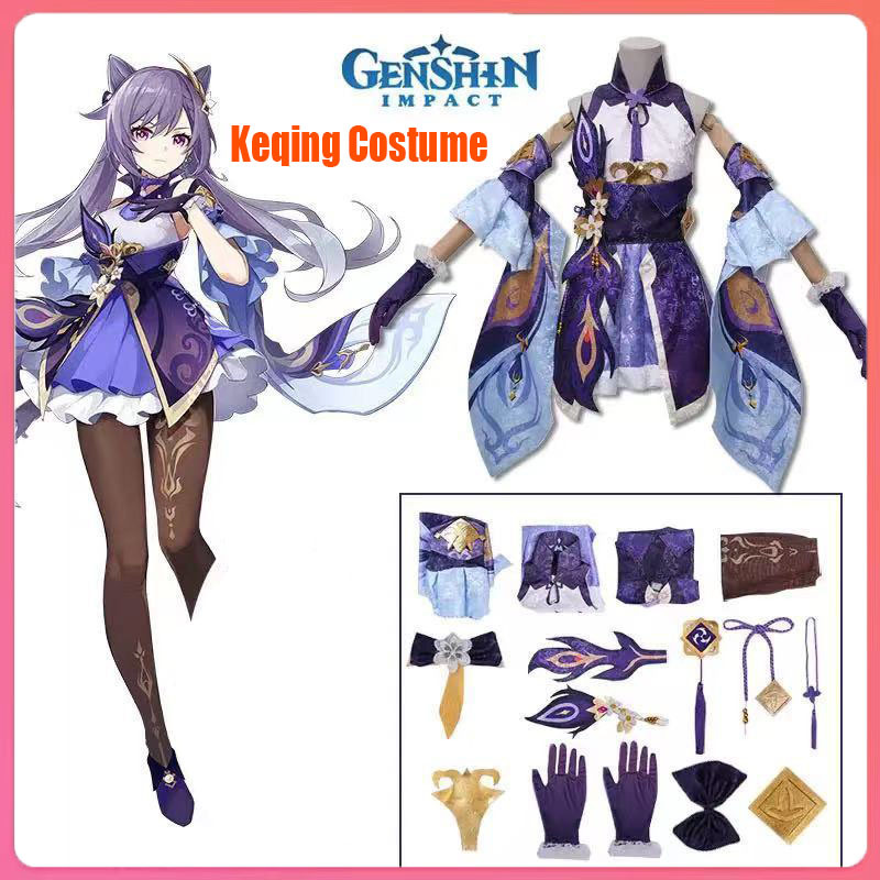 Game Genshin Impact Keqing Cosplay Costume Suit Dress Lovely Uniform ...