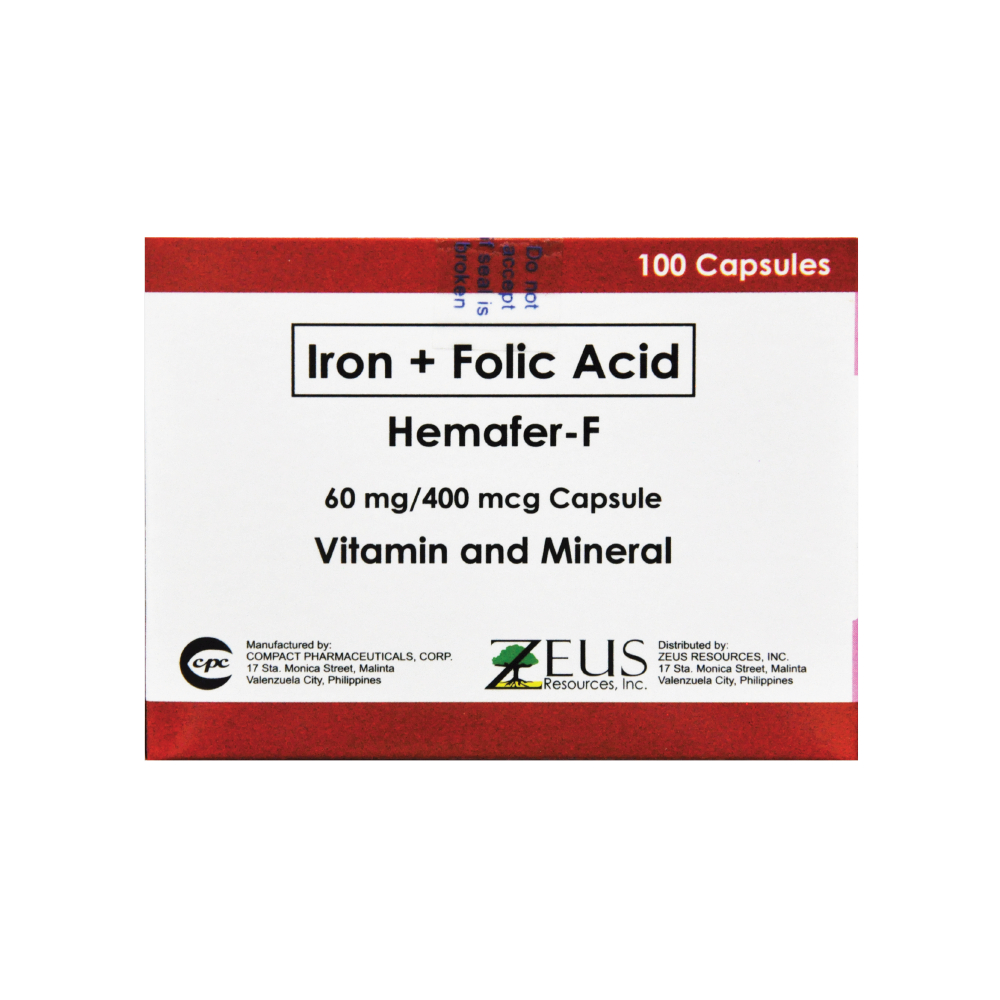 Hemafer-F [200 mg Ferrous Sulfate + 400 mcg Folic Acid] Capsule ...