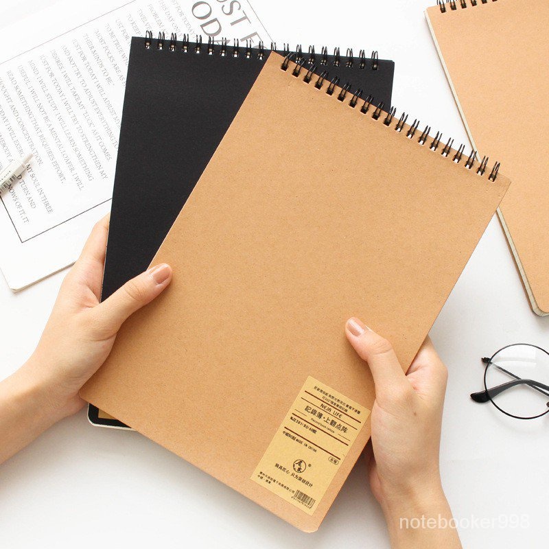 Notebook A5 Spiral Black/Kraft Cover Steno GRID/DOTTED/BLANK/LINED ...