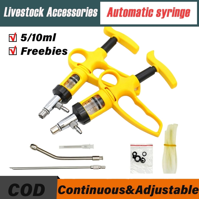 5/10ml Continuous Veterinary Syringe Heavy Duty Animal Drench Gun Pig ...