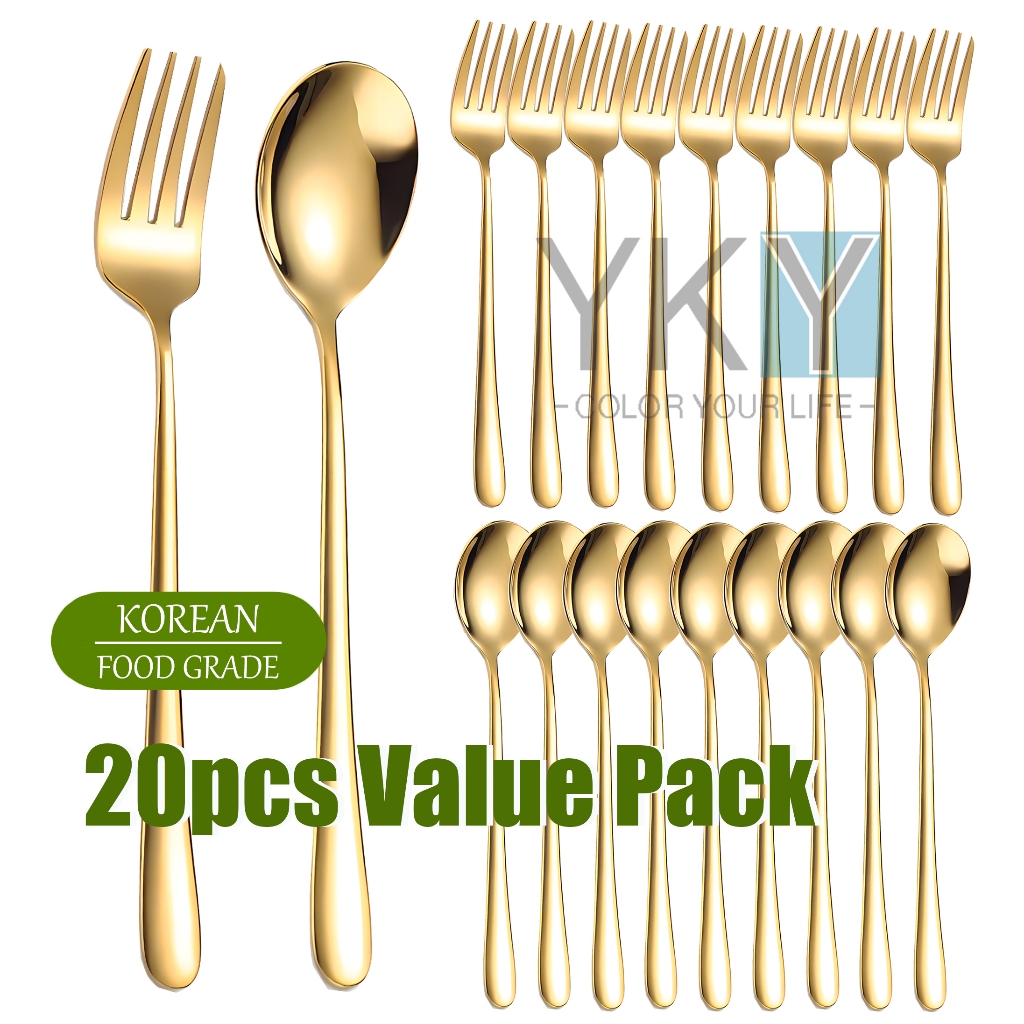 10/20pcs Cutlery Set Korean Spoon and Fork Set Stainless Steel ...
