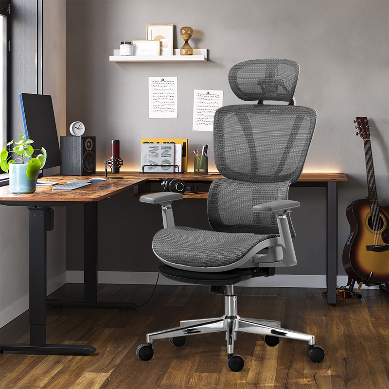 Breathable ergonomic office net chair. 4D head restraint. 3D adjustable ...