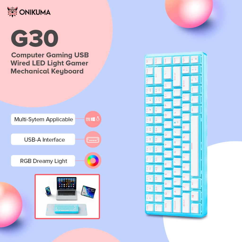 Onikuma G30 Wired Mechanical Gaming Keyboard 84 Keys USB Mini Durable ...