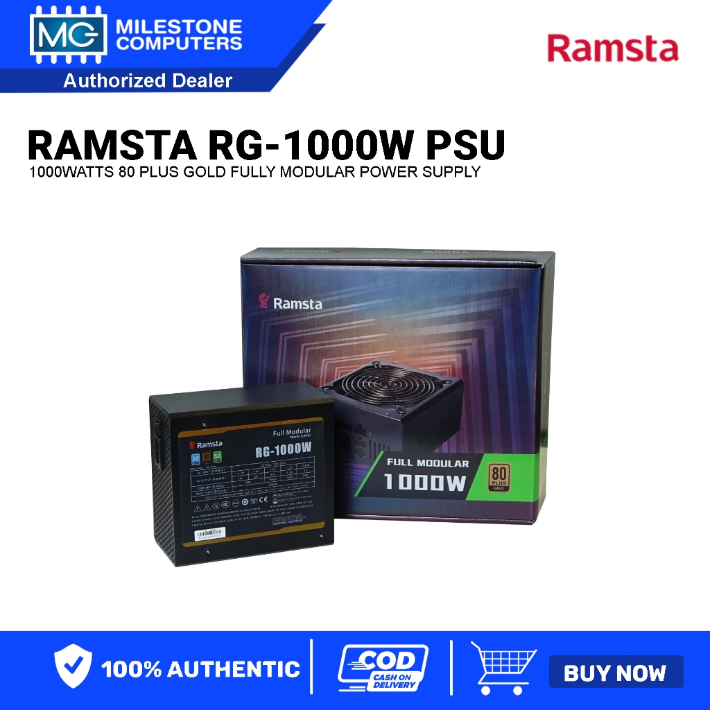 Ramsta RG-1000w 1000W 1000Watts 80+ Bronze Fully Modular Power Supply ...