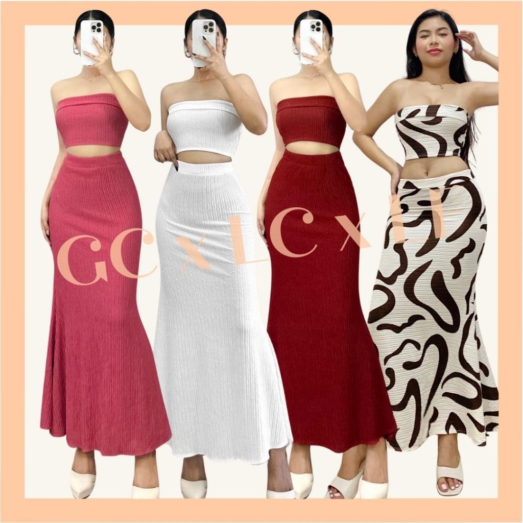 TAYLOR Bark Crepe Garterized Tube Maxi Fishtail Highwaisted Non-Slit ...