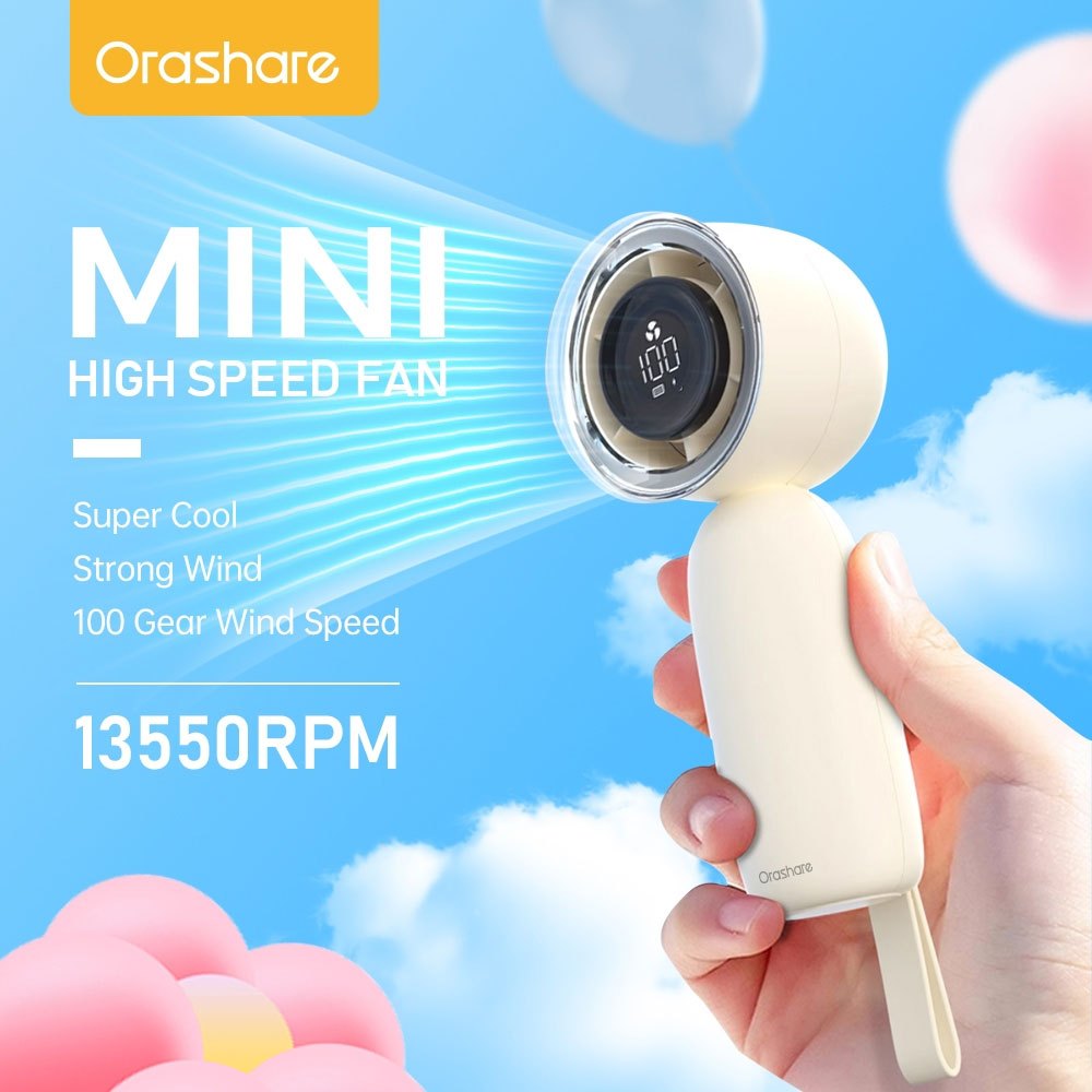 Orashare HF05 3000 mAh Mini Fan Rechargeable Handheld Strong Wind 100 ...