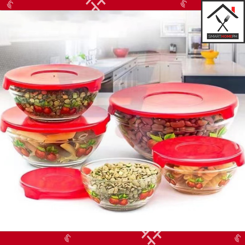 5pcs Glass Tupperware 4 colors storage rounded stackable | Shopee ...