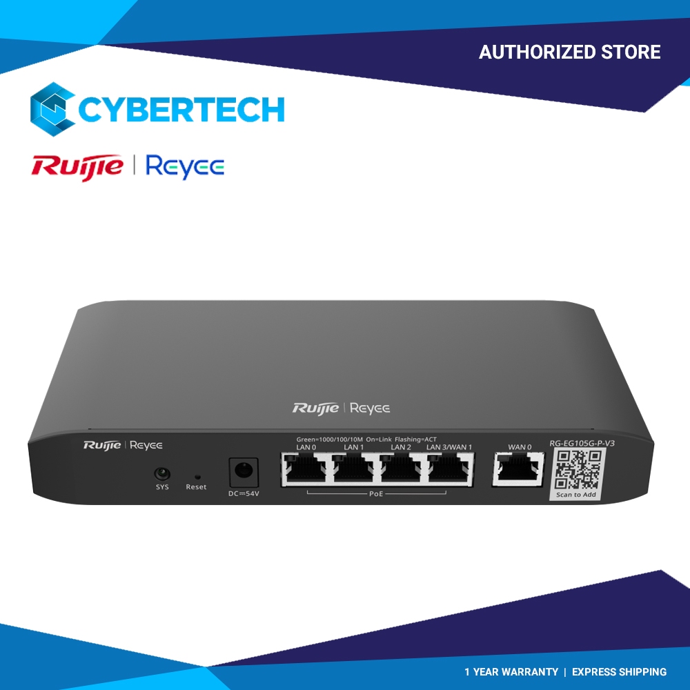 Ruijie RG-EG105G-P-V3 Reyee Cloud Managed PoE Router 802.1X authentication, SNMP, dynamic ...