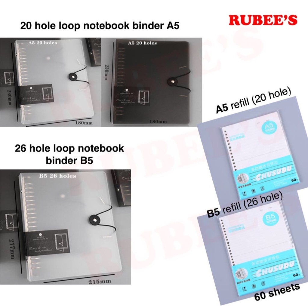 Notebook binder & Refill A5/B5 (20/26 hole loop) | Shopee Philippines