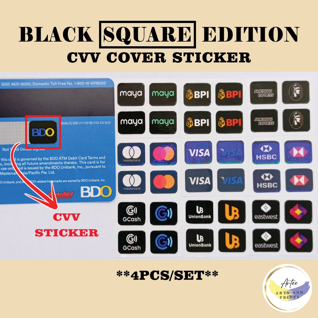 BLACK SQUARE CVV STICKER FOR CREDIT/DEBIT CARD 4PCS PER SET | Shopee ...