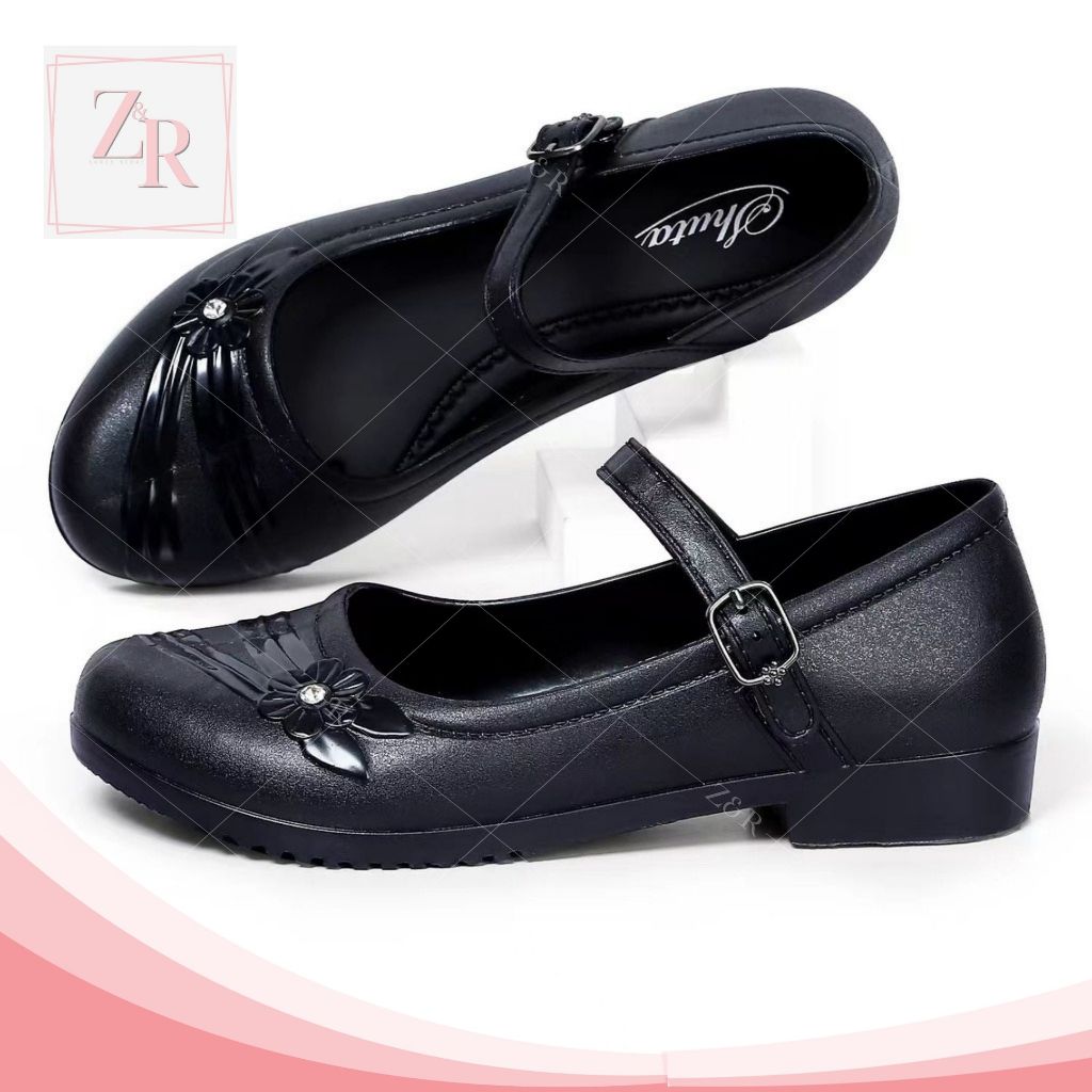 Z&R Dashing Tony Kids Rubber School Black Shoes For Girls (+1 size ...