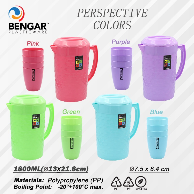BENGAR PLASTICWARE Classic Pitcher Rattan Design With Cups Fancy Of ...