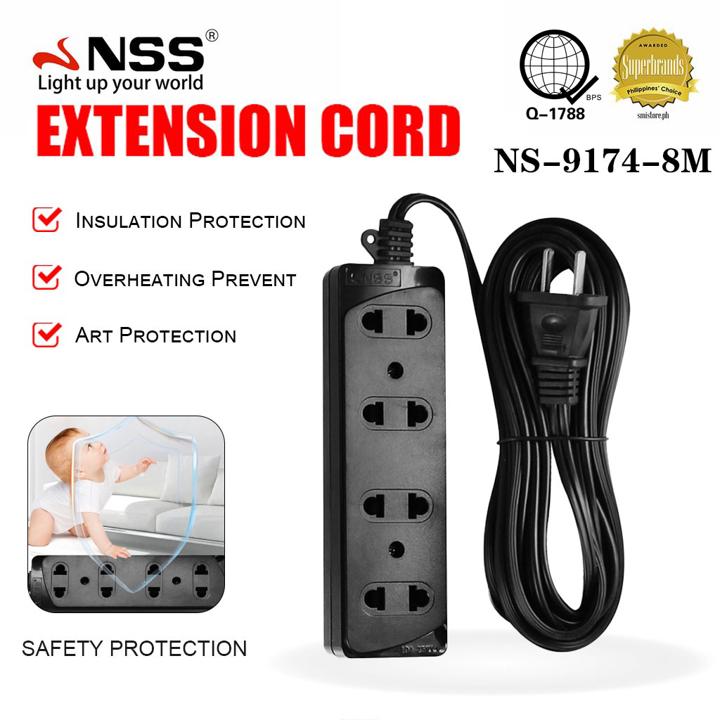 NSS Extension cord 4 outlet 8 meter long Extension Cord 3M/5M/8M Wire ...