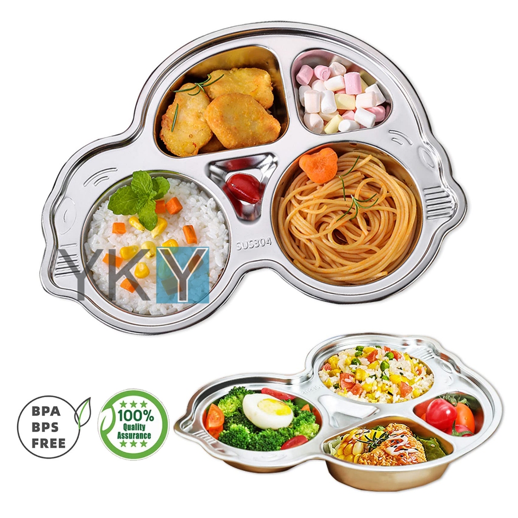 Kids Dinner Plate Set Stainless Steel Divided Plate Korean Unbreakable ...