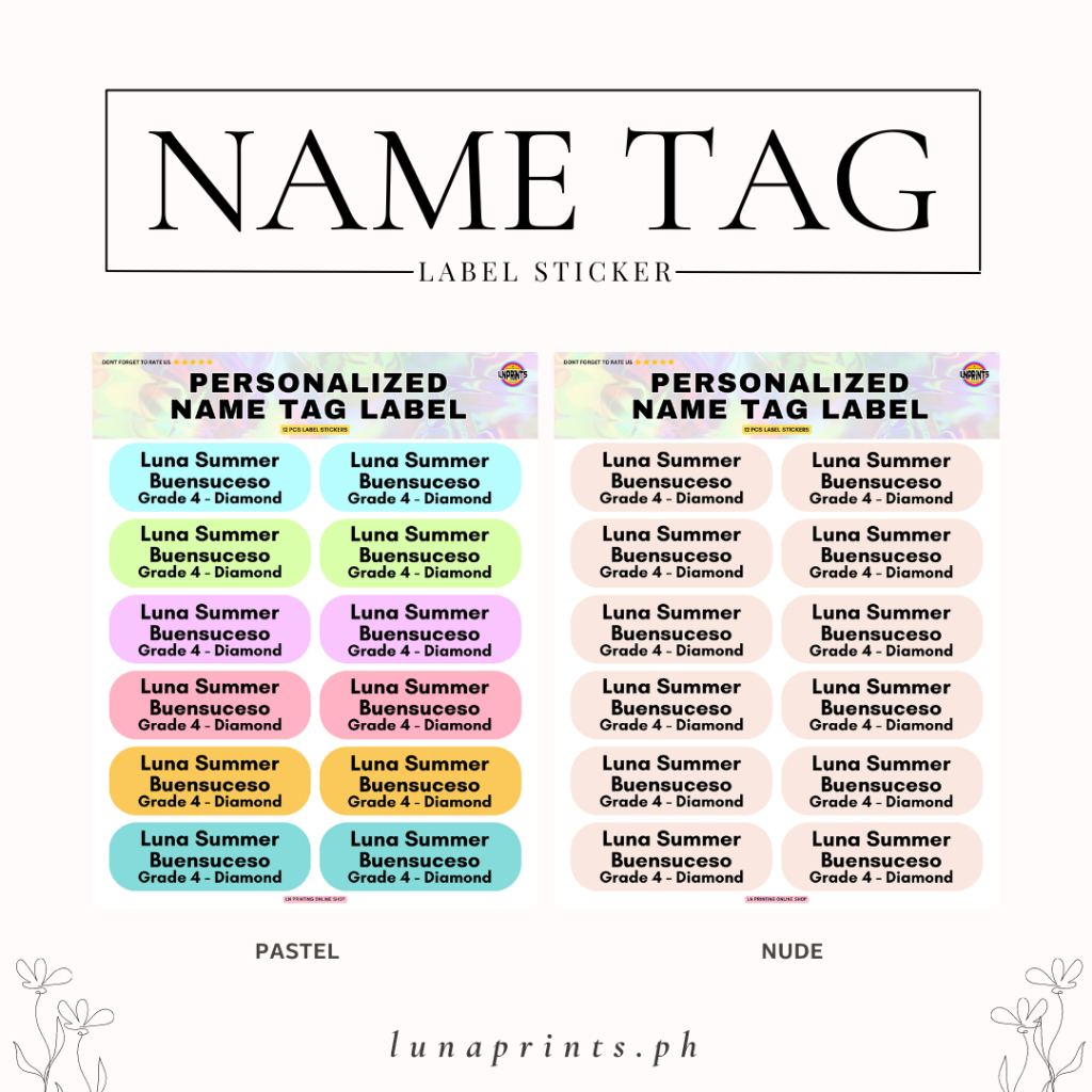 PERSONALIZED NAME TAG STICKER LABEL 12PCS 1 SHEET | Shopee Philippines