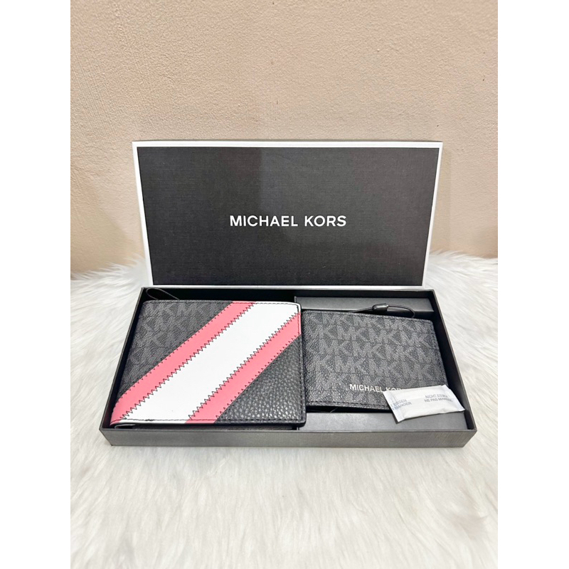 Original Michael Kors Mens wallet 3 in 1 Wallet Box Mono Black Pink ...