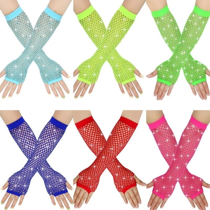 Shiny Rhinestone Fishnet Fingerless Long Gloves Leg Arm Cuff Women ...