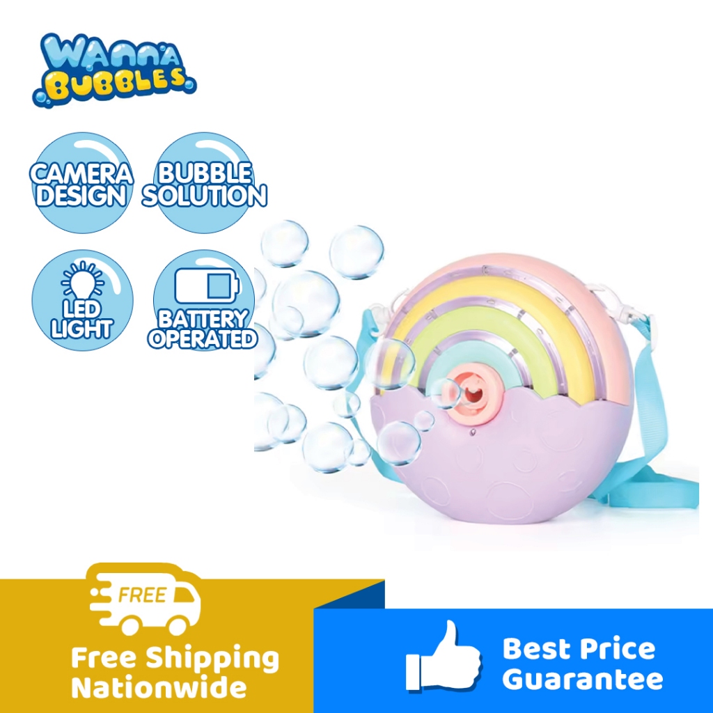 Wanna Bubbles Camera Bubble Machine Toy w/ 2*34ML Bubble Solution,LED Light & Music, 3*AA ...