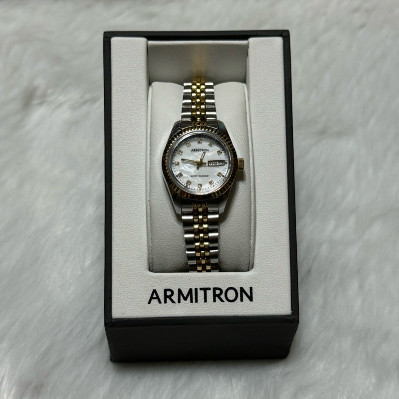 Armitron Crystal Dress Watch 75/2475MOP Silver/Gold Coin Edge Bezel ...