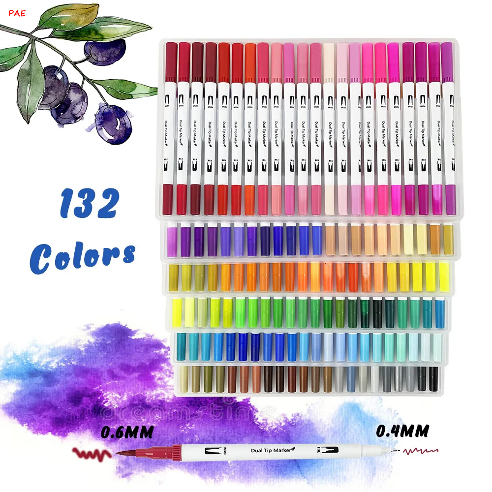 PAE 12/24/36/60 Color Marker Pen Watercolor Brush Pens Art Sketching ...