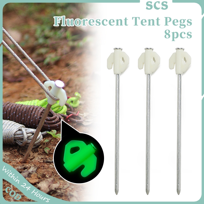 8Pcs Fluorescent Tent Pegs Picnic Outdoor Camping Canopy Tent Pegs ...