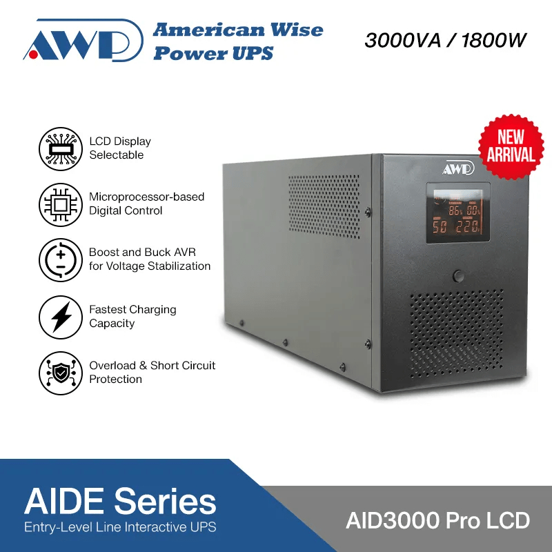 Ipason AWP AID3000 Pro Aide Pro LCD 1800W-3000VA UPS with AVR ...