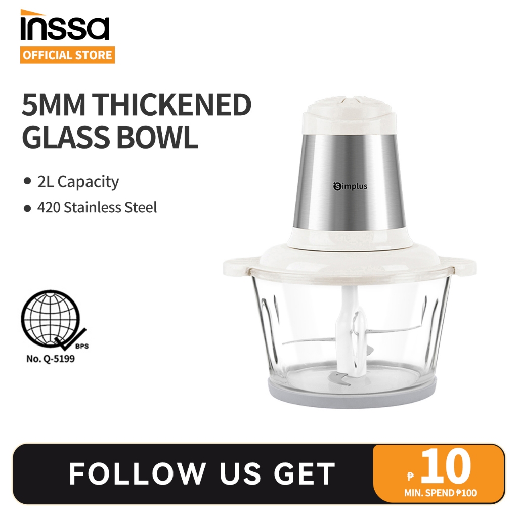 INSSA x Simplus Electric Meat Grinder Stainless Steel 2L Chopper ...