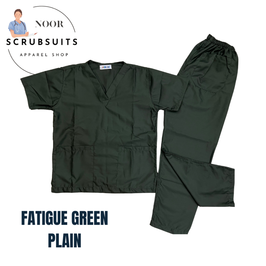 SCRUB SUIT FATIGUE GREEN PLAIN V-NECK / TERNO/ LHACOS COTTON FABRIC ...