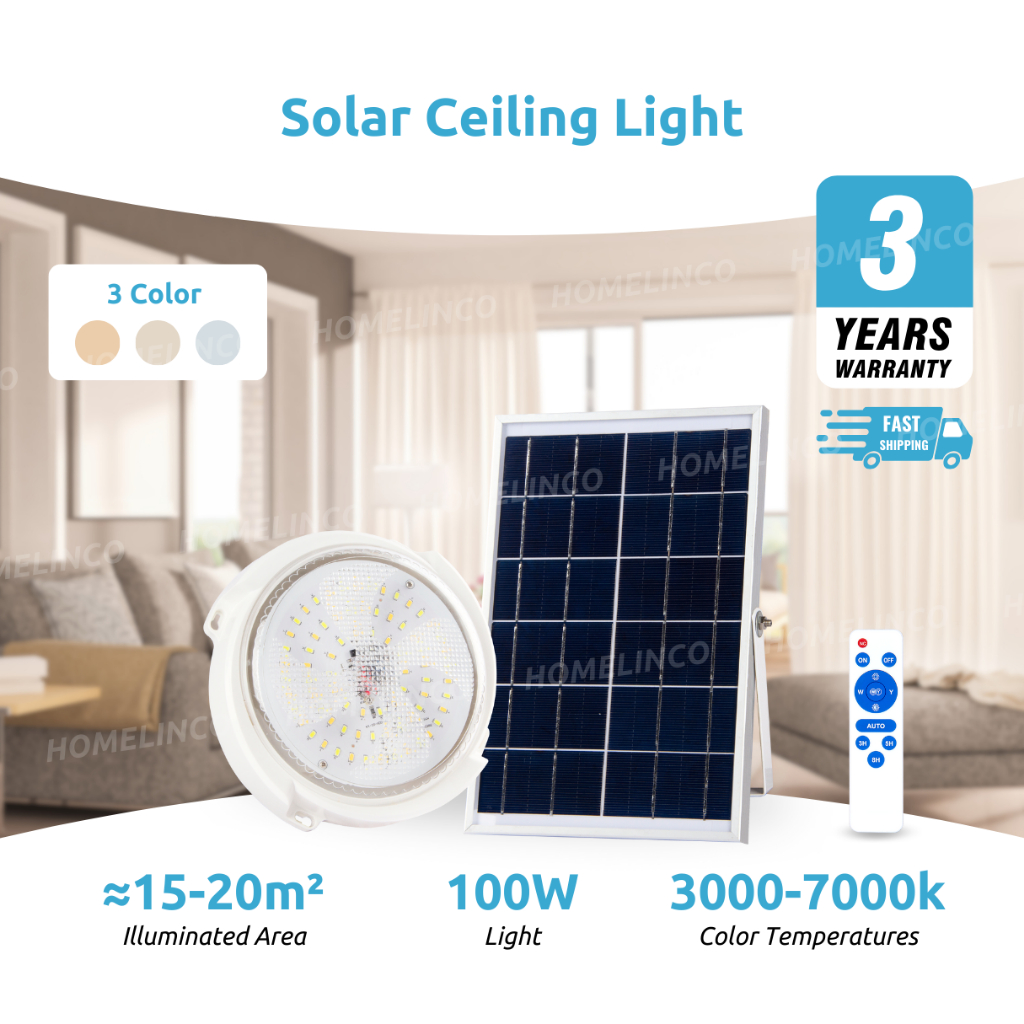 Solar Ceiling Lamp Solar Light 100W Remote control Adjustable color ...
