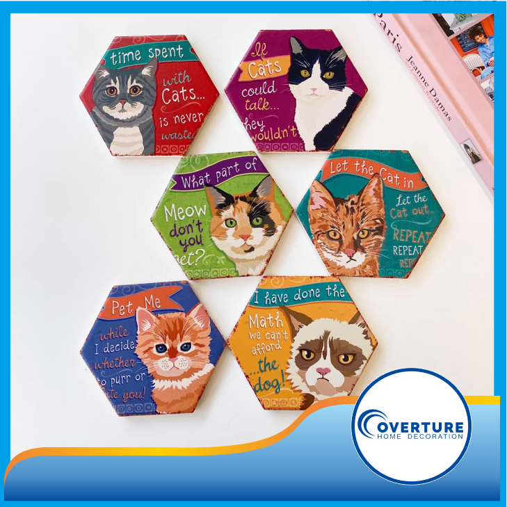 Hexagon Cute Pet Cat Wooden Wall Hanging Decor | Shopee Philippines