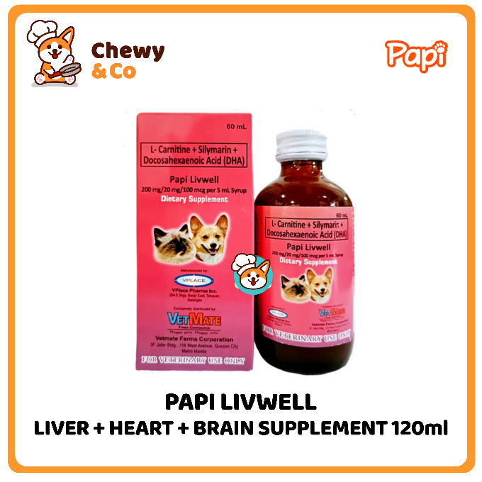 Papi Livwell Liver, Heart, and Brain Supplement for Dogs & Cats 60ml (L ...