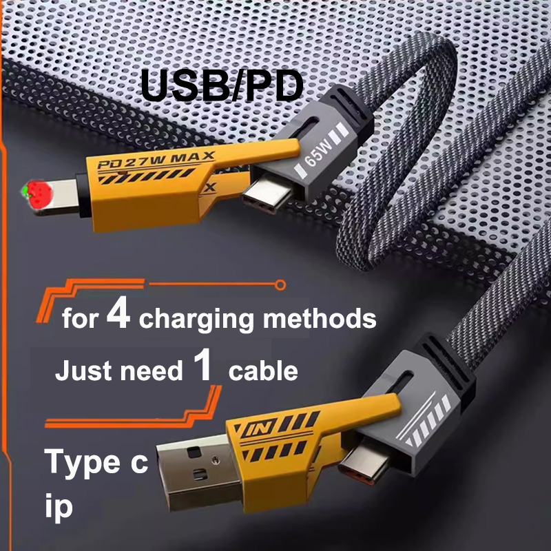 4 In 1 Mechanical style ip typec fast charger metal braided Cable ...