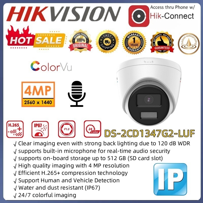 Hikvision 2/4MP With audio Full-Color IP Fixed Turret Camera Network ...