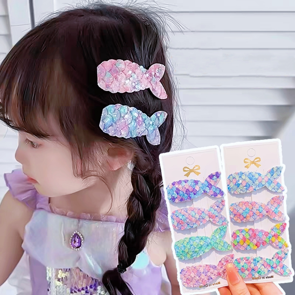 Little Mermaid Tail Sequin Clip Girl's side Hairpin Headdress,BB clip baby fishtail hair ...
