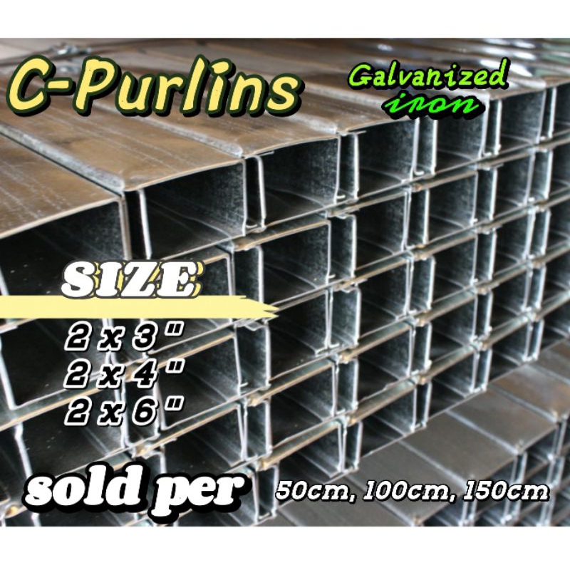 C-Purlins Galvanized Iron 2x3", 2x4", 2x6", sold per 50cm, 100cm, 150cm ...