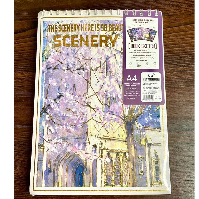 A4 Hardcover Spiral Scenery Sketch Book with Thick Blank Paper Drawing ...