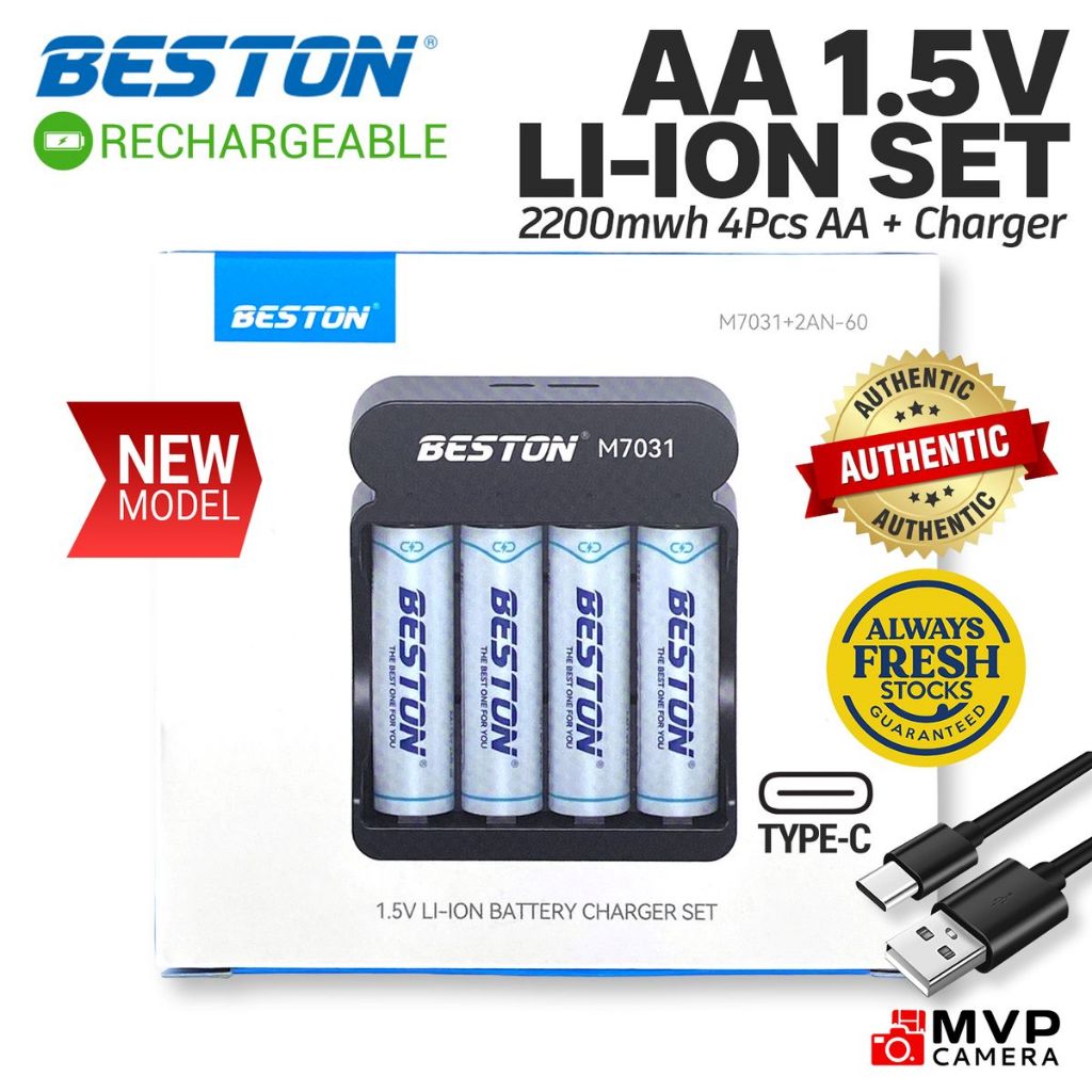 BESTON AA 1.5V with Charger Rechargeable Li-ion Battery 2200mwh 1460mAh ...