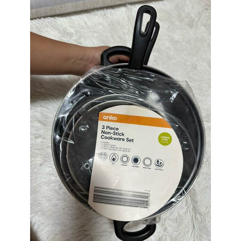 Anko 3-piece non-stick cookware set carbon steel | Shopee Philippines