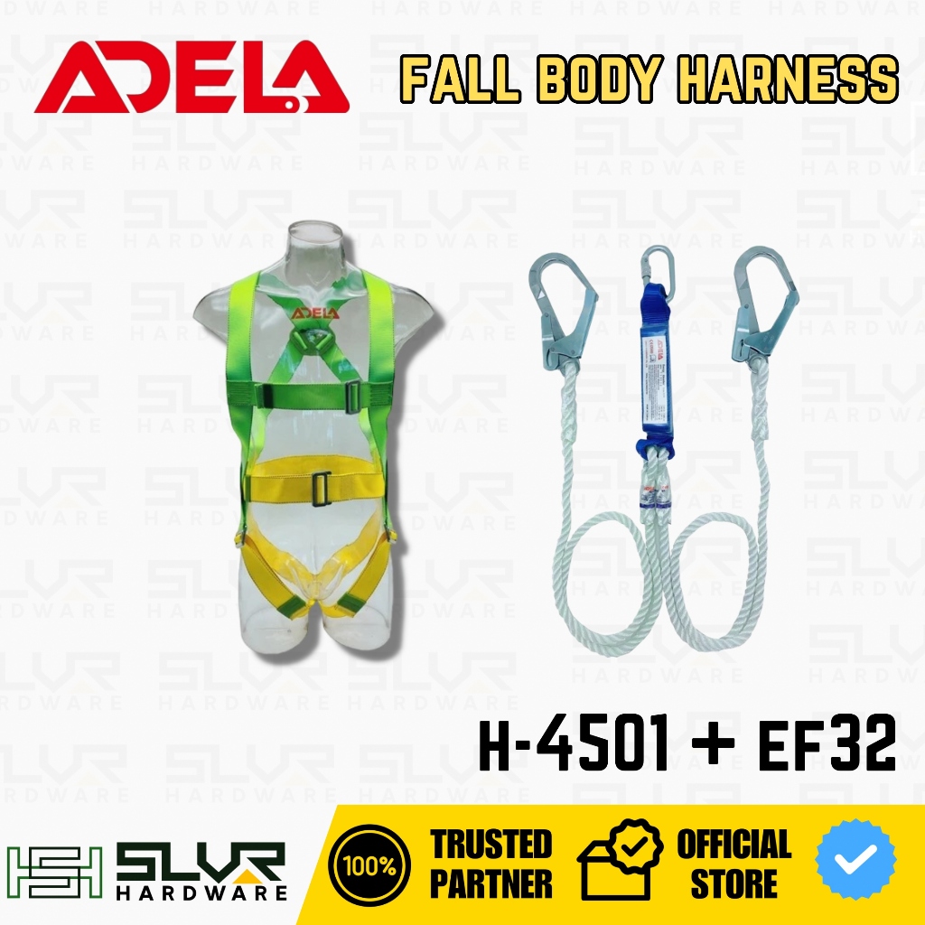 ADELA Fall Body Harness with Doube Safety Lanyard with Shocks Absorber ...