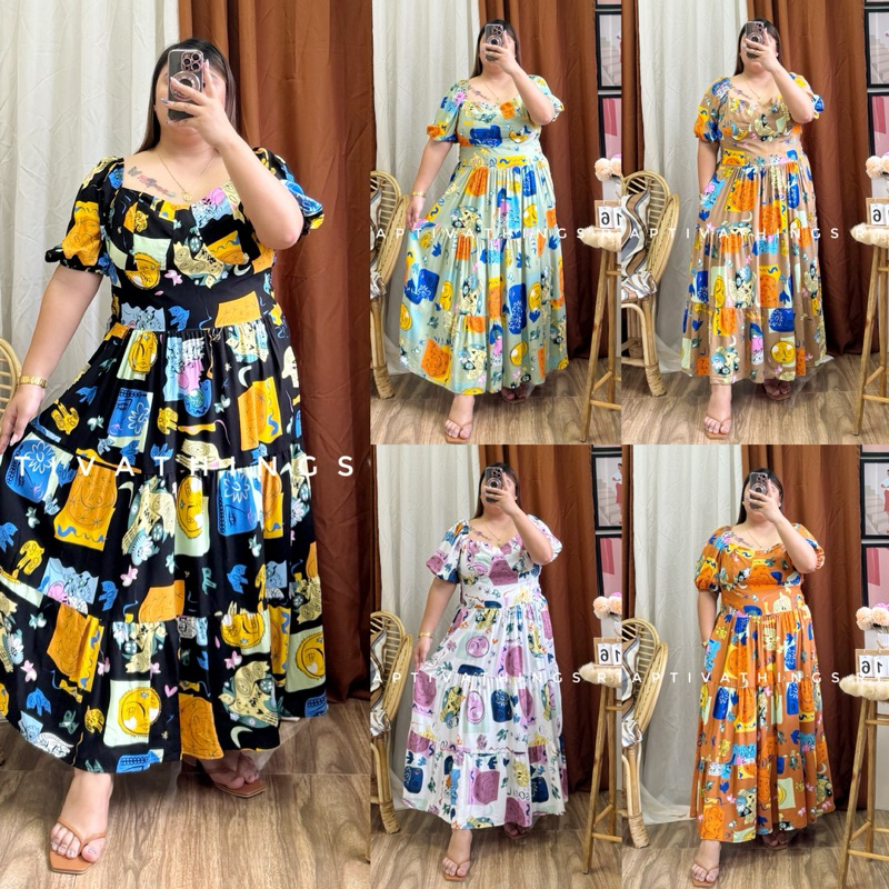 PLUS SIZE XL-3XL Drea Maxi Dress Smocking Back Puffsleeve Soft Linen w ...