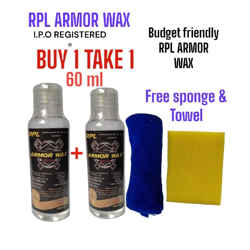 RPL ARMOR WAX 60ML buy 1 take 1 with SPONGE AND TOWEL, | Shopee Philippines