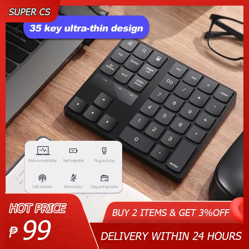 35Keys 2.4G Wireless Numeric Keypad External Numeric Pad For Laptop PC ...