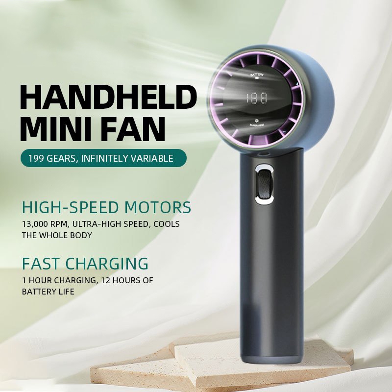 Mini Fan Rechargeable Handheld Jet Fan Strong Wind 199 Gear Wind Speed ...