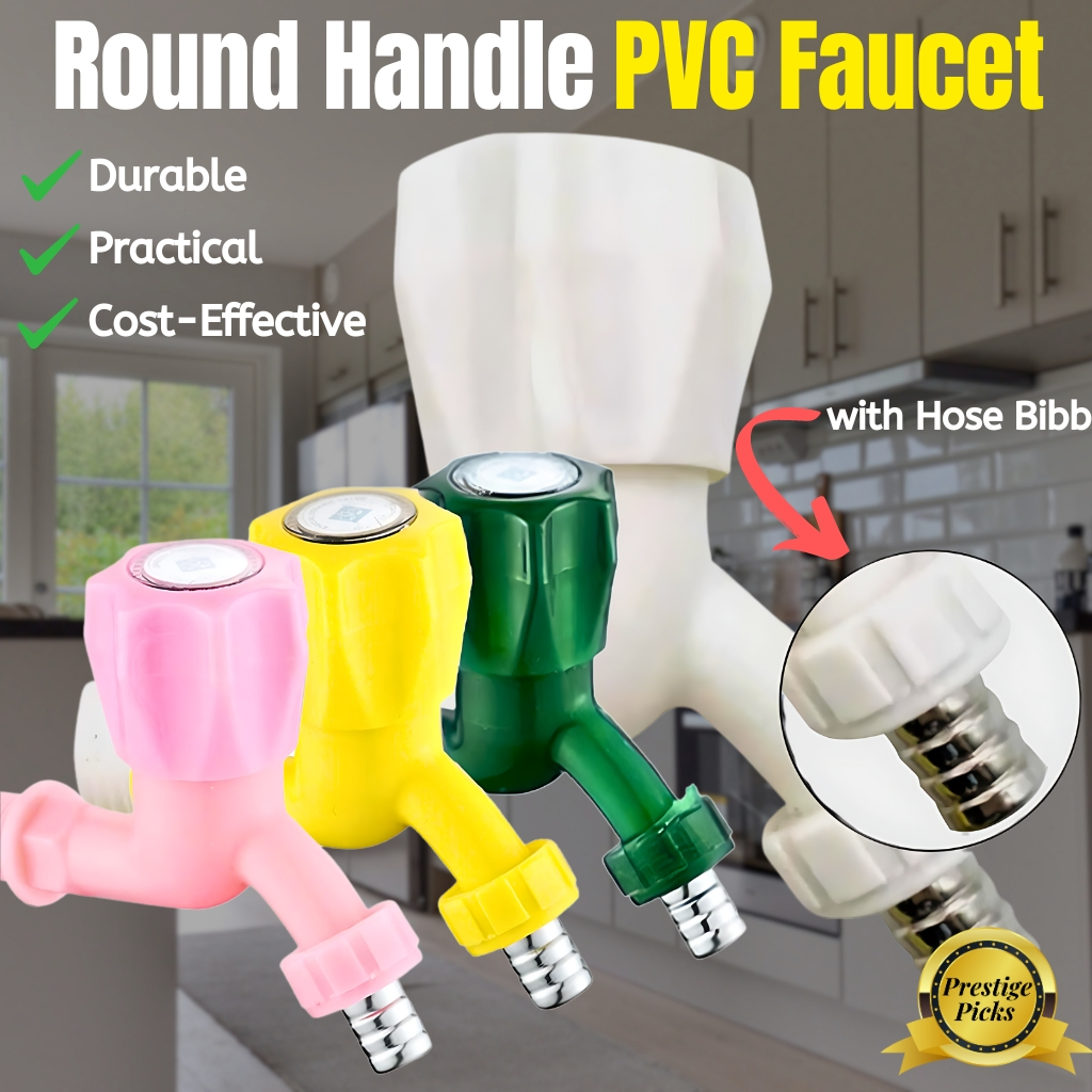 PVC Faucet Round Handle Hose Bibb Stainless Plastic Faucet for Bathroom ...