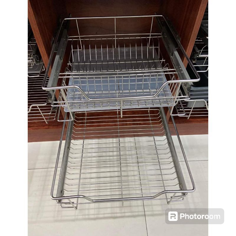 Pull Out Basket Set of 2 Dish Rack for Plates Stainless Steel Complete ...