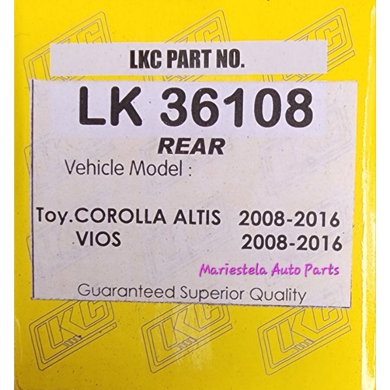 [ LK 36108 ] Brake pad REAR for Toyota Vios 2008 - 2016 / Altis 2008 ...