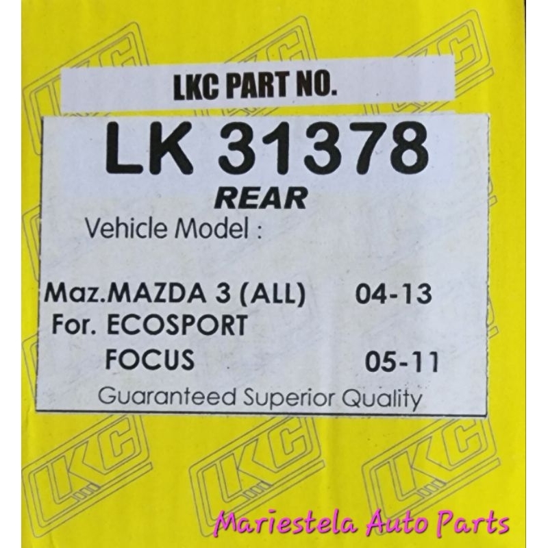 [ LK 31378 ] BRAKE PAD MAZDA 3 2004 - 2013 REAR ( LKC Brand Malaysia ...