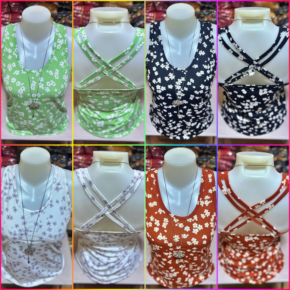 Sleeveless Square Neck Sando/Double Cross Back String (Cotton Spandex ...