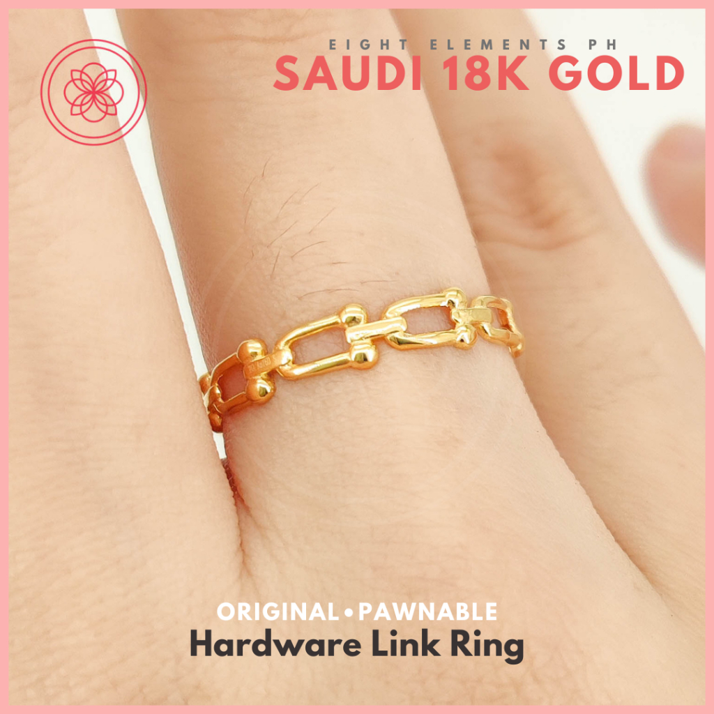 COD PAWNABLE 18k Saudi Gold Designer Chain Link Hardware Ring | Shopee ...