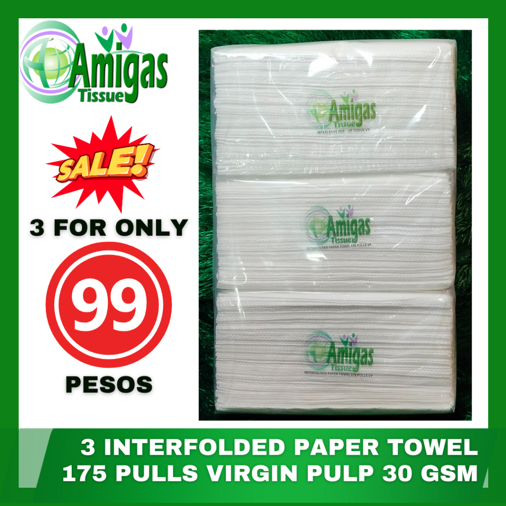 3 Interfolded Paper Towel 175 Pulls Virgin Pulp 30 GSM | Shopee Philippines